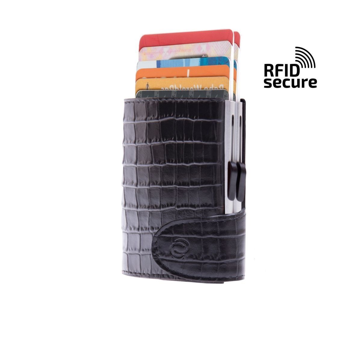 C-Secure Double Aluminum Card Holder with Leather - Croco Black ...
