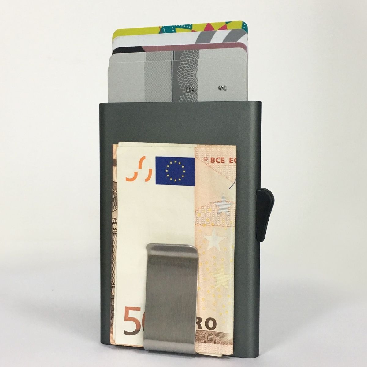 C-Secure Slim Aluminum Card Holder with Money Clip - Platinium ...