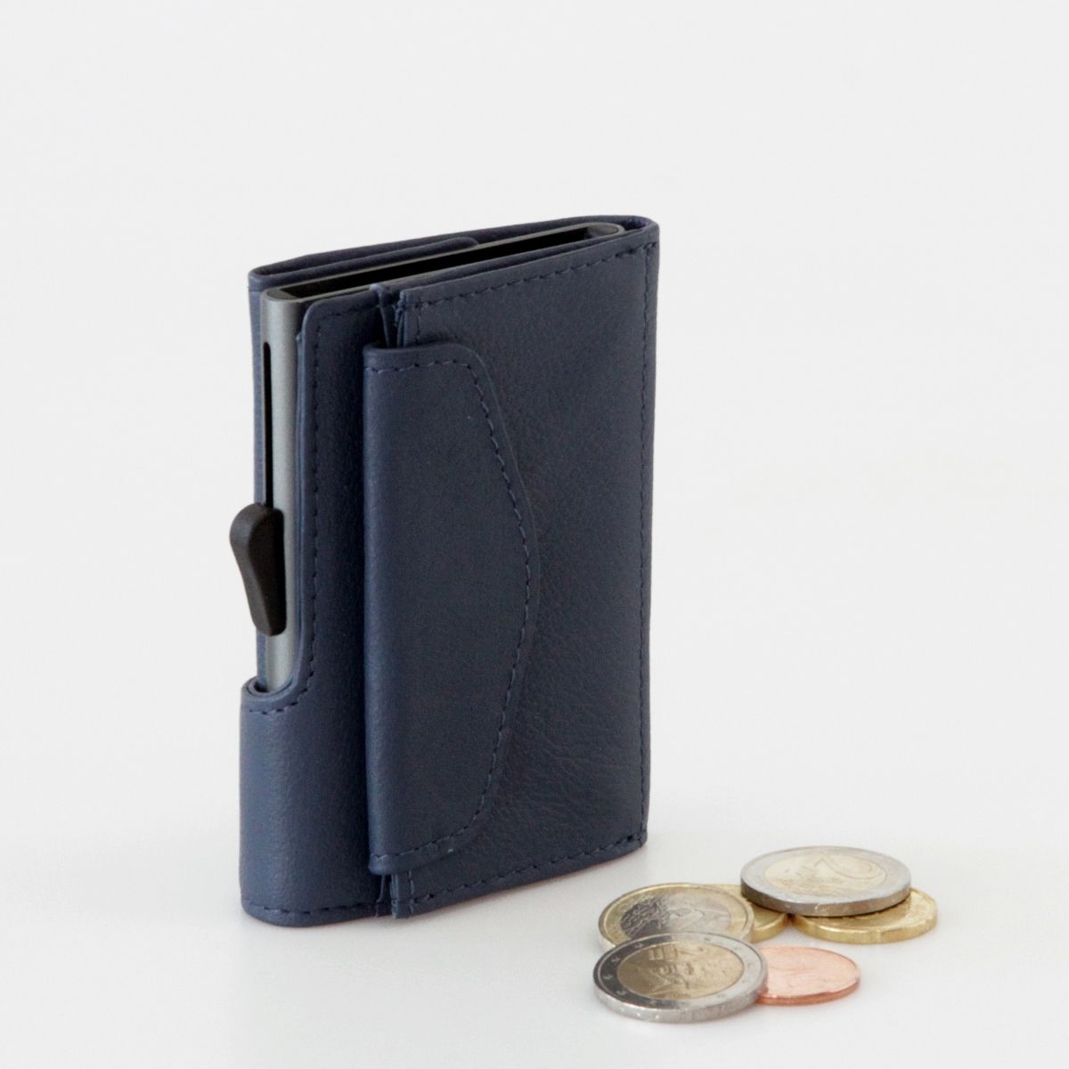 C-Secure Aluminum Card Holder with Genuine Leather and Coin Pouch ...
