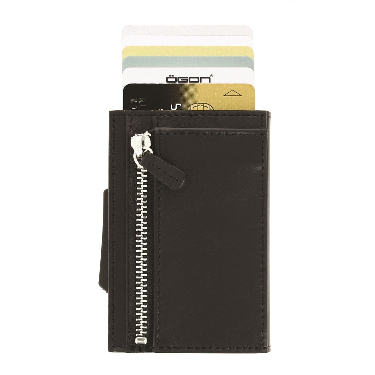 OGON Cascade Card Case Wallet With Zipper - Full Black | Wallets Online